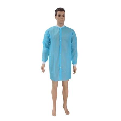 China blue/yellow color lab gown /experimental cloth with snap fastener for sale