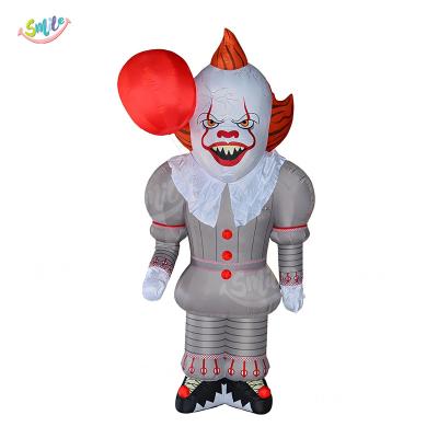 China Halloween Inflatable Scary Clown with Red Balloon, Outdoor Garden Horror Inflatable Clown Model For Yard Party Decor for sale