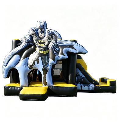 China Commercial Grade Bat Superhero Inflatable Bounce House with Slide Black Yellow Bouncy Castle for Party Rental Business for sale