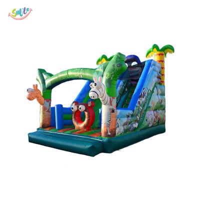 China Jungle Safari Animal Inflatable Slide Bouncy Castle Commercial Grade Zebra Giraffe Bouncer For Outdoor Party Rental(YKH067) for sale