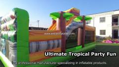 Tropical Palm Tree Inflatable Double Slide Obstacle Course