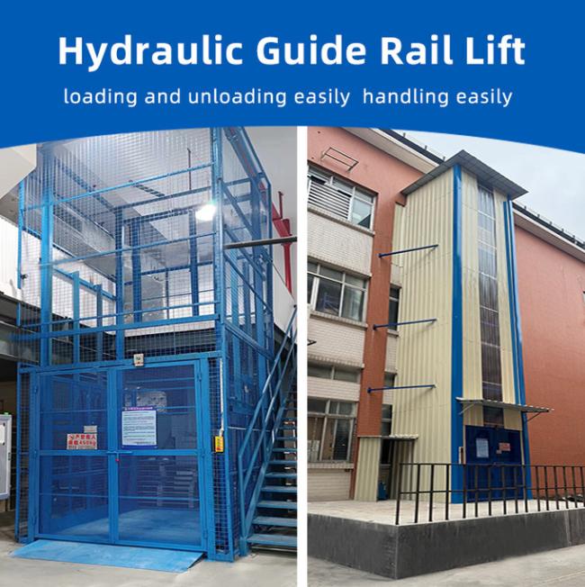 Customized White Two Floors 2T 5M Indoor Hydraulic Guide Rail Elevator When Transporting Goods In Factory Or Warehouse 0