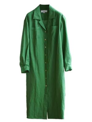 Cina Vestito dalla camicia tessuto tessuto di tela verde di Tencel con Pin Tucks Customized in vendita