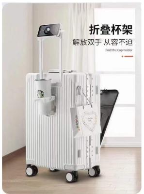 Cina 24-Inch Suitcase Front Open Hard Shell Aluminum Frame With USB Charging Port TSA Lock Cup Holder And Medium Phone Holder in vendita