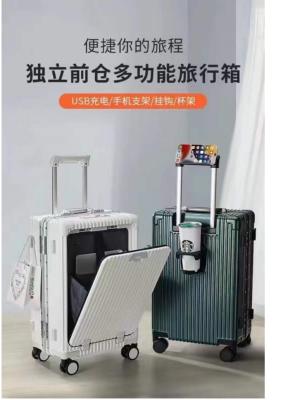 Cina 24-Inch Suitcase Front Open Hard Shell Aluminum Frame With USB Charging Port TSA Lock Cup Holder And Medium Phone Holder in vendita