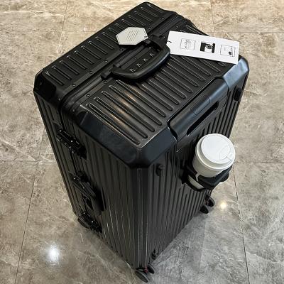 China Unisex Travel Luggage Carry-On Suitcase Aluminum Frame TSA Lock PC Material Spinner Caster Cup Holder Anti-Collision Corners for sale