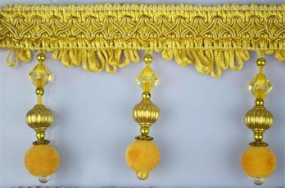 China Golden luxurious custom ODM curtain lace accessories beaded decorative fringes tassels for sale