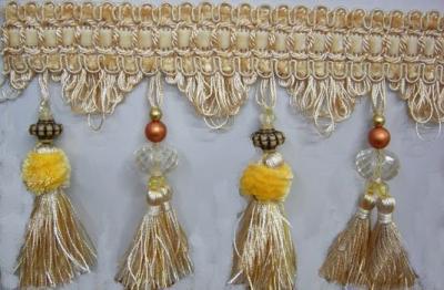 China Home textiles OEM handmade pompon ball chain beaded trimmings tassels fringes for curtain for sale