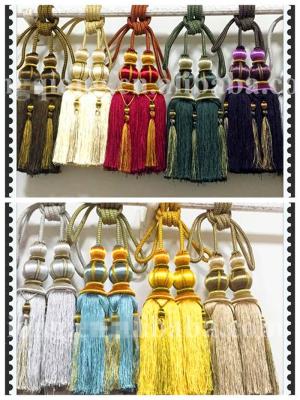China Fluorescent color long tassel fringe trimming for curtain attractive tieback hanging ball for sale