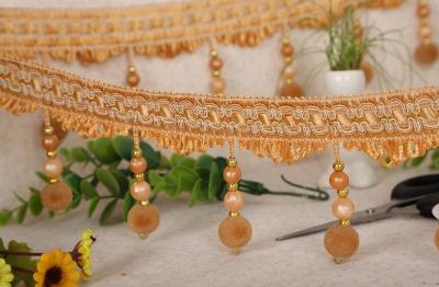 China Wholesale high quality beautiful fabric drapery trimmings beaded pom pom fringes for sale