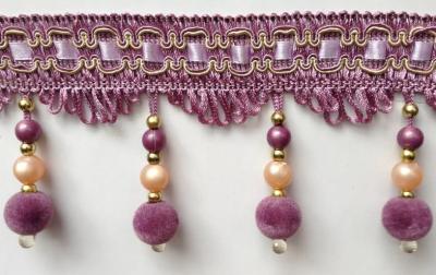 China Hot selling wholesale fabric drapery polyester lace trimmings beaded pom pom fringes for sale