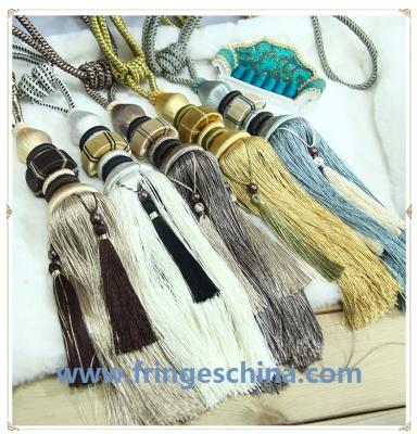 China Fashion custom long tassel fringe trimming for curtain attractive tieback hanging ball for sale