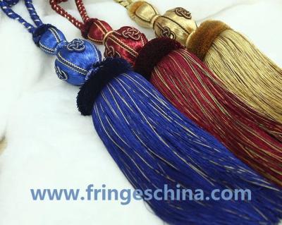 China Fashion custom long tassel fringe trimming for curtain attractive tieback hanging ball for sale