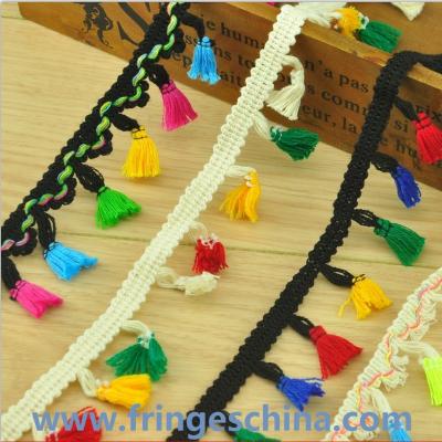 China Hot selling handmade colorful hanging ball lace cotton trimmings tassels fringes for home decoration for sale