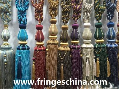 China Fashion custom long tassel fringe trimming for curtain attractive tieback hanging ball for sale