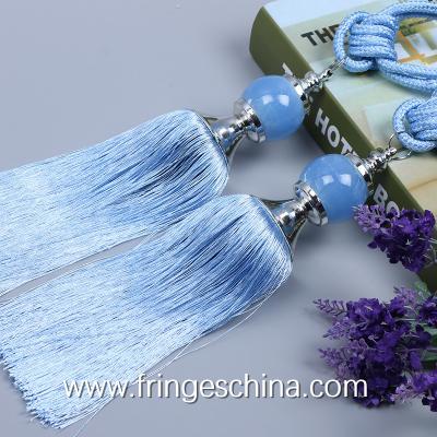 China Delicate custom long tassel fringe trimming for curtain attractive tieback hanging ball for sale