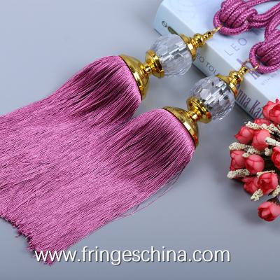 China Delicate custom long tassel fringe trimming for curtain attractive tieback hanging ball for sale