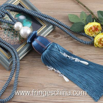 China Delicate custom long tassel fringe trimming for curtain attractive tieback hanging ball for sale