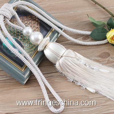 China Delicate custom long tassel fringe trimming for curtain attractive tieback hanging ball for sale
