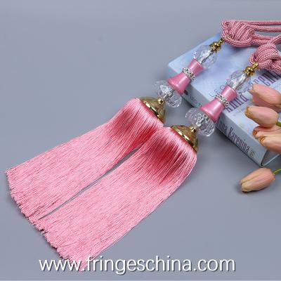 China Delicate custom long tassel fringe trimming for curtain attractive tieback hanging ball for sale