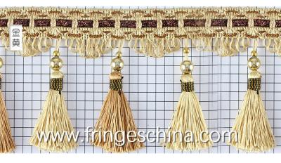 China Handmade fashionable chain beads lace tassels fringes for curtain/sofa/pillow decoration for sale