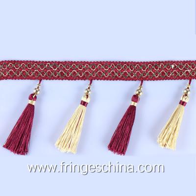 China Handmade fashionable chain beads lace tassels fringes for curtain/sofa/pillow decoration for sale