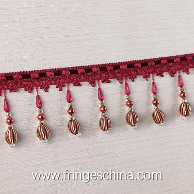 China Newest lantern design handmade polyester curtain lace beaded fringes tassels for sale