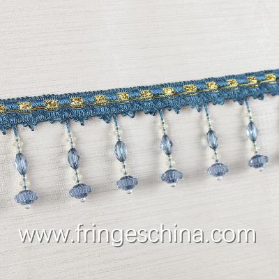 China Newest lantern design handmade polyester curtain lace beaded fringes tassels for sale