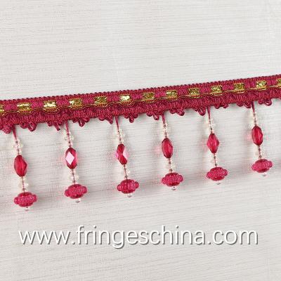 China Newest lantern design handmade polyester curtain lace beaded fringes tassels for sale