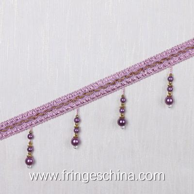 China Handmade fashionable chain beads lace tassels fringes for curtain/sofa/pillow decoration for sale