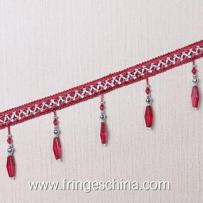 China Handmade fashionable chain beads lace tassels fringes for curtain/sofa/pillow decoration for sale