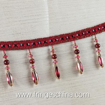China Handmade fashionable chain beads lace tassels fringes for curtain/sofa/pillow decoration for sale