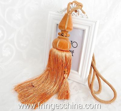 China Delicate custom long tassel fringe trimming for curtain attractive tieback hanging ball for sale