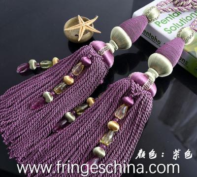 China Delicate custom long tassel fringe trimming for curtain attractive tieback hanging ball for sale
