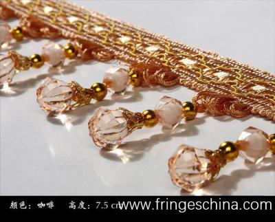 China Handmade fashionable chain beads lace tassels fringes for curtain/sofa/pillow decoration for sale