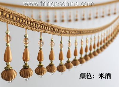 China Handmade fashionable chain beads lace tassels fringes for curtain/sofa/pillow decoration for sale