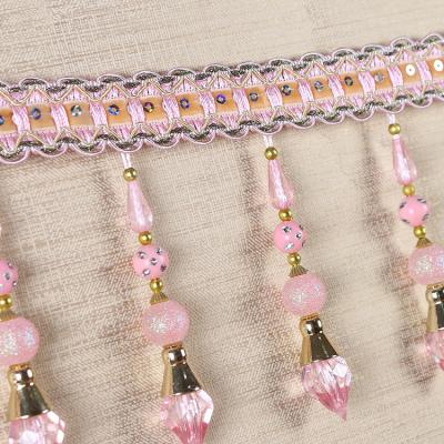 China Handmade fashionable chain beads lace tassels fringes for curtain/sofa/pillow decoration for sale