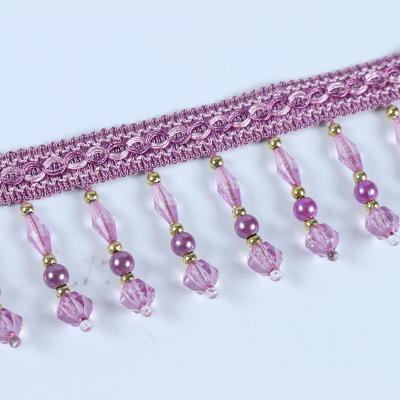China Handmade fashionable chain beads lace tassels fringes for curtain/sofa/pillow decoration for sale