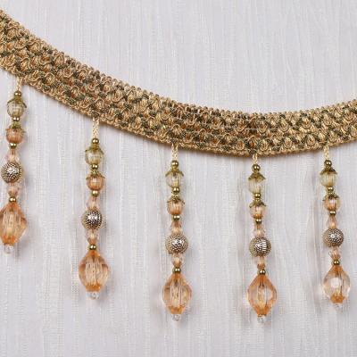China Handmade fashionable chain beads lace tassels fringes for curtain/sofa/pillow decoration for sale
