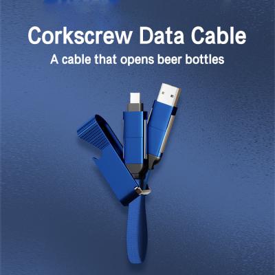 China Cable de datos de sacacorchos multifuncional de doble uso para la carga de cerveza de apertura de apoyo OEM 3A salida CC60W/CL27W en venta