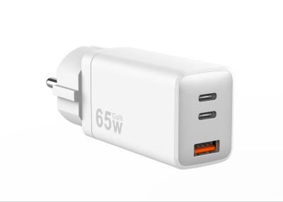 China 65W 3 Port USB C Wall Charger Fast Charging USB A GaN Adapter Customized Logo for sale