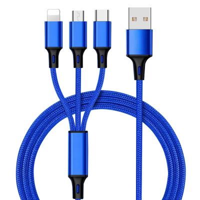 Cina Cable di dati personalizzabile 3 in 1 per la ricarica del telefono cellulare 1.2M 2A Cable USB intrecciato con supporto OEM in vendita