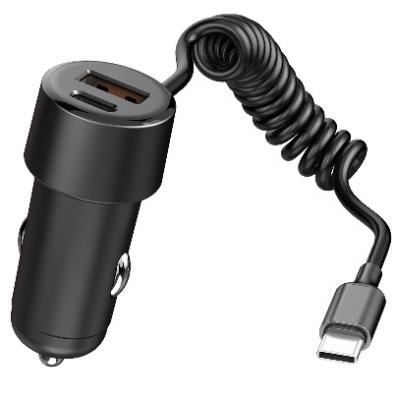 Cina 2025 LX Marca doppia porte 1 USB A 2 USB C con filo di molla USB C e cavo di illuminazione Fast Charge Car Charger in vendita