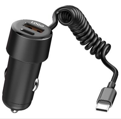 Cina 2025 LX Marca doppia porte 1 USB A 2 USB C con filo di molla USB C e cavo di illuminazione Fast Charge Car Charger in vendita