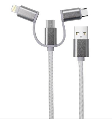 중국 OEM 브레이드 멀티 헤드 충전 케이블 3 인터페이스 3A 출력 및 CC60W/CL27W 호환 판매용