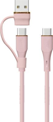 China OEM Supported Pink 2-in-1 USB Cable USB-A USB-C to USB-C Connector for sale