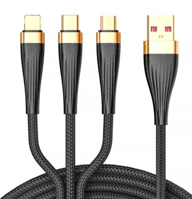China 3-in-1 Sparkle USB Charging Cable, Braided TPE 1.25m/2m - Compatible with iPhone/Type-C/Micro-USB Devices for sale