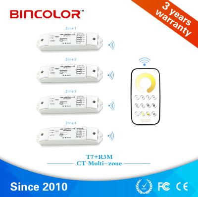 China Zhuhai Bincolor T7+R3M 4 zones CCT strip led controller double color led dimmer for sale