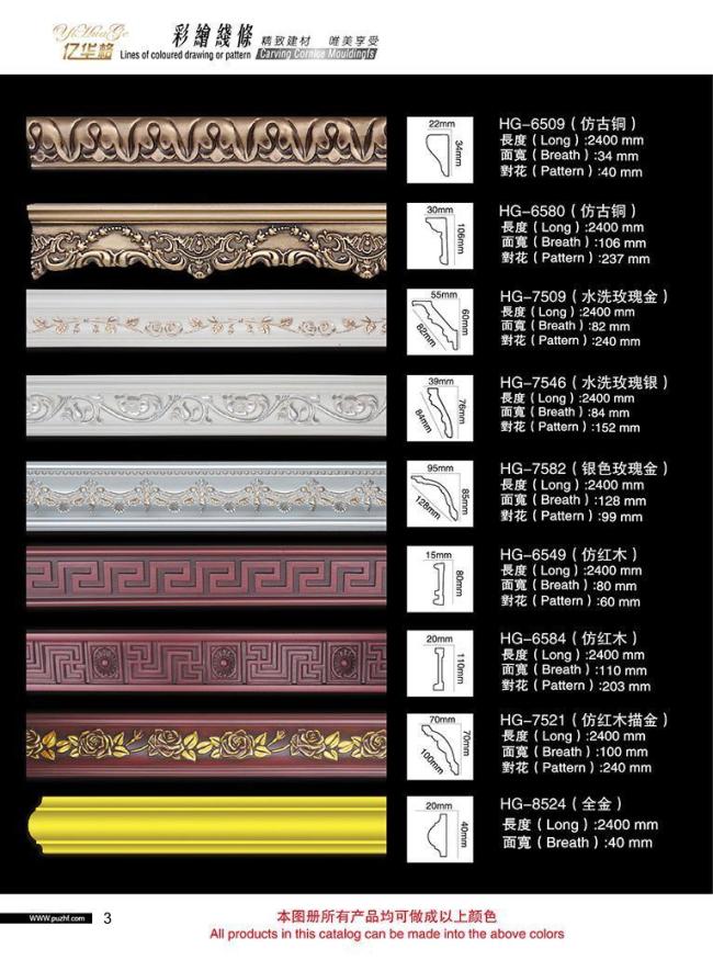 Polyurethane Foam Wainscoting Interior Wall Moulding Decorative Chair Rail