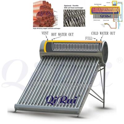 China Best Home Integrated Vacuum Tube Coil Solar Water System All Stainless Steel Pressurized Solar Hot Water Heating Heater with Copper Pipe for sale